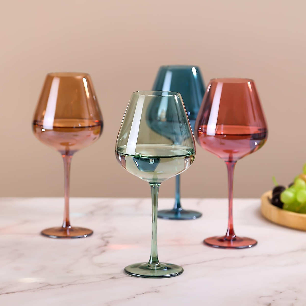 Physkoa Colored Wine Glasses Set 6-18oz HandBlown Multicolor Wine Glasses With Long Stem&Large Bowl,Stemmed Colorful Stemware,Mothers Day Gifts