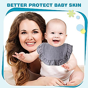 10 Pcs Lace Muslin Baby Bibs Bandana Drool Bib 9 x 10 Inch Burp Cloths 6 Absorbent Layers Bibs for Newborn Unisex (Light Color)