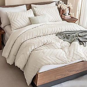 Andency King Size Comforter Set Beige, Boho Cream Soft Warm Tufted Neutral Bedding Comforter Sets for King Size Bed, 3 Pieces Aesthetic Chevron Farmhouse Cute Bohemian Textured Bedding Set