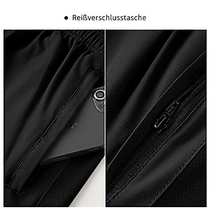 HMIYA Men's Casual Sports Quick Dry Workout Running or Gym Training Short with Zipper Pockets(Black,L)