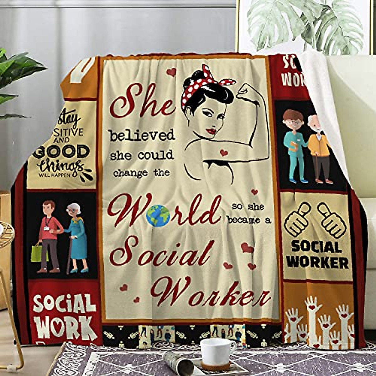 Joyloce Social Worker Practitioner Blanket Birthday Gift 60"x50" for Women - Lightweight Soft Warm Cozy Fuzzy Throws Blankets for Home Bedroom Sofa Couch Decor with Beautiful Print