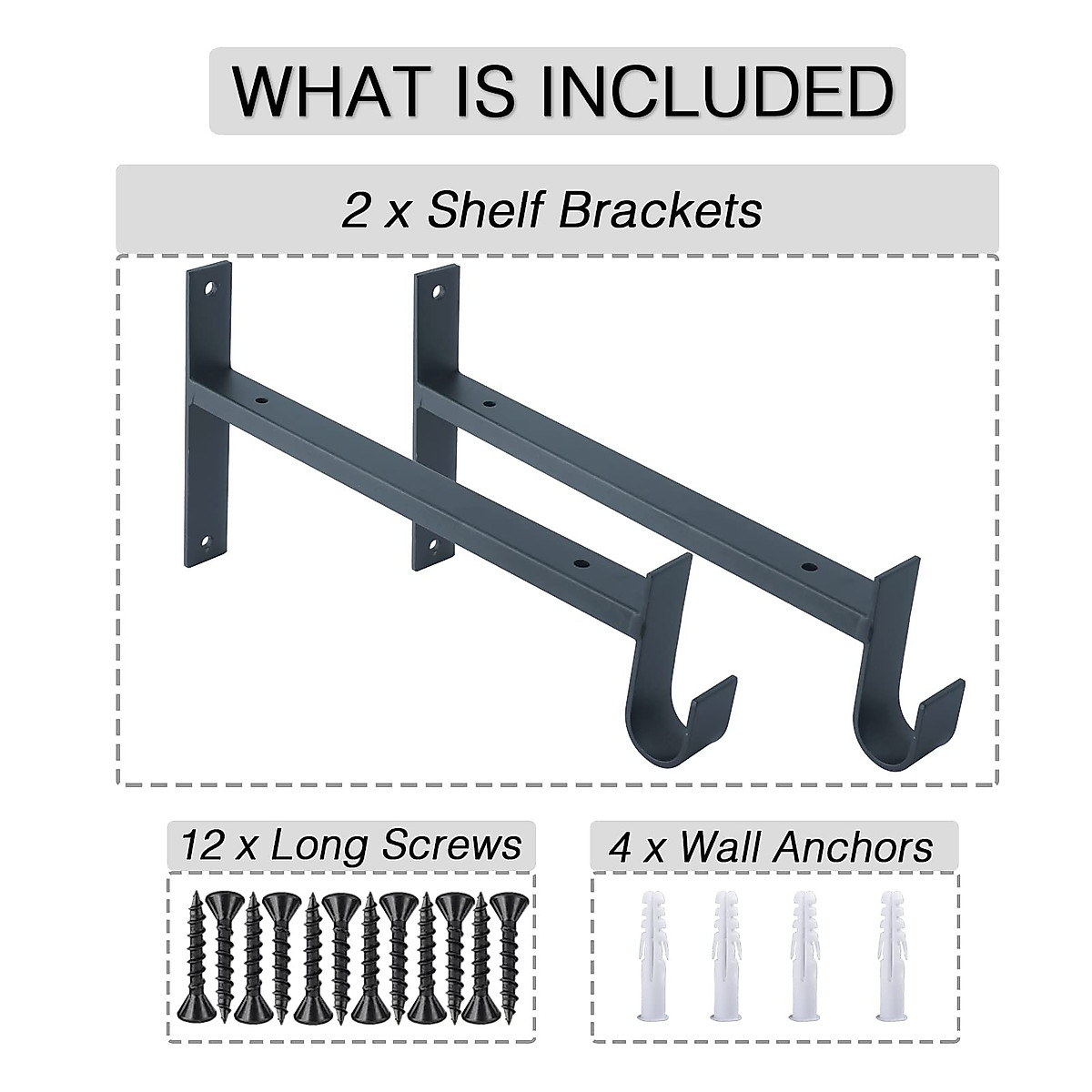 OVOV Shelf Bracket with Rod Holder 2 Pack Closet Shelf & Rod Brackets 13 Inch Black Heavy Duty Closet Rod Bracket