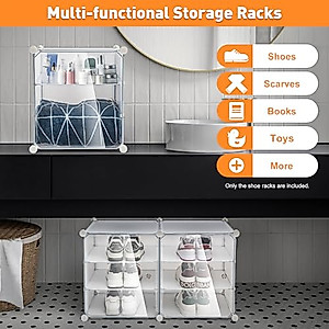 DYRABREST Portable Shoe Rack Enclosed Shoe Organizer, 72 Pairs DIY Shoe Cabinet, White Plastic Closet Shoe Organizer with Transparent Door, Free Standing Shoe Rack Expandable for High Heels, Boots