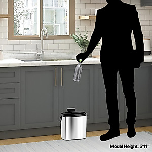 MoNiBloom 1.3-Gallon Small Hanging Trash Can for Kitchen Bathroom Bedroom Living Room Home Office Dorm Fingerprint-Proof Garbage Bin Removable Lid Brushed Stainless Steel 5-Liter