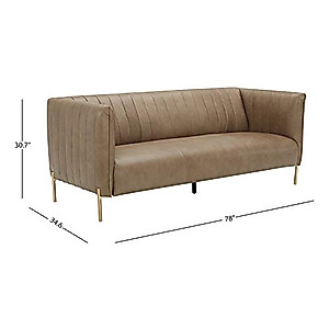 Amazon Brand – Rivet Frederick Mid-Century Channel Tufted Leather Sofa Couch, 77.5"W, Taupe