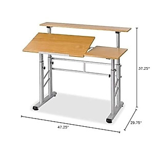 Safco Split-Level Drafting Table Height Adjustable Sit-to-Stand, 29.5" to 37.5", Medium Oak