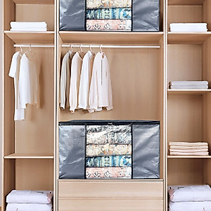 Cosy Family 90L Durable Storage Clothing Bags - Storage Containers Clothes Organizer with Reinforced Handle Sturdy Woven Fabric for Blankets, Bedding, Collapsible with Zipper, 6 Pack, Grey