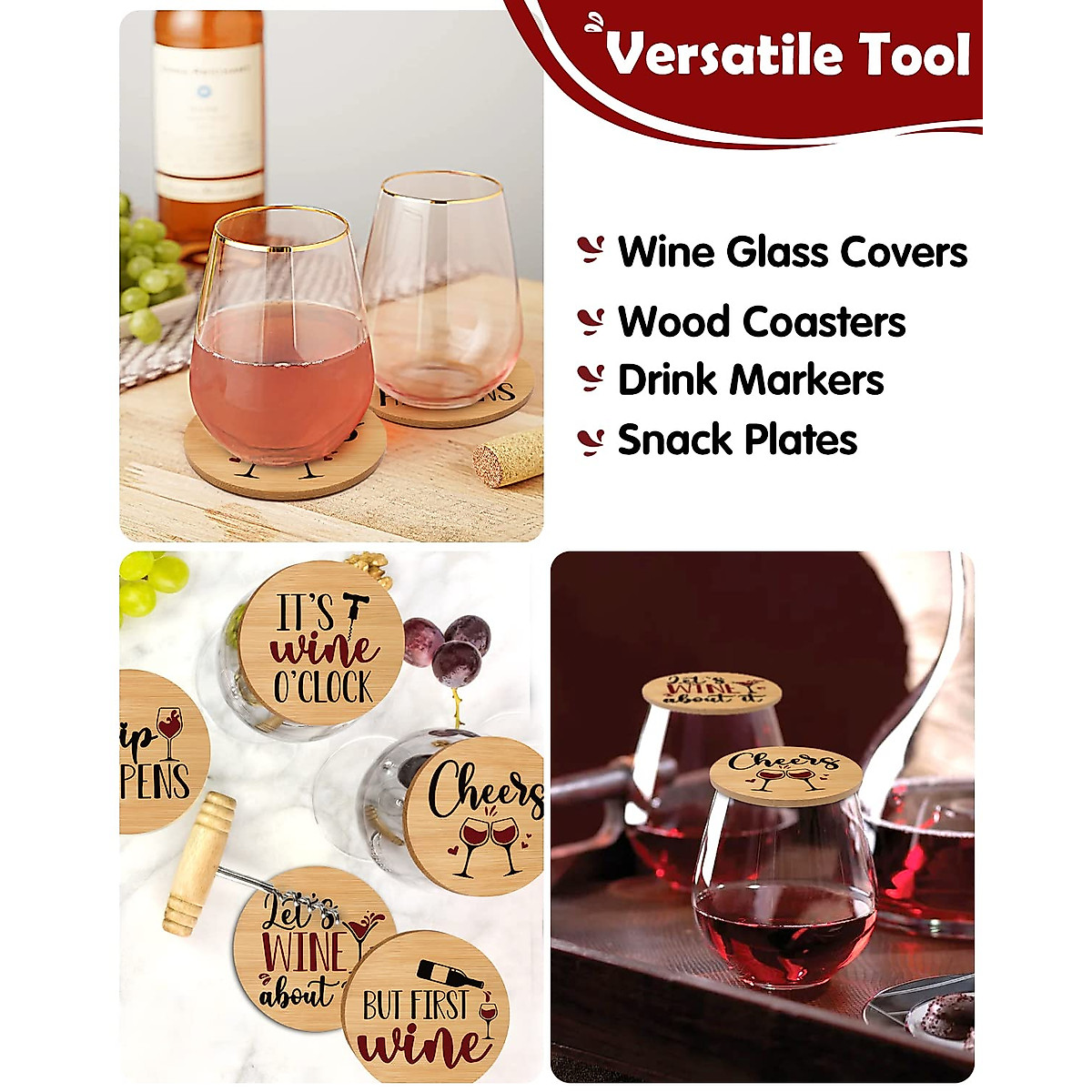 Xylolfsty Funny Wine Glass Covers to Keep Bugs Out Wood Drinking Glass Lids Appetizer Glass Toppers Outdoor Drink Covers for Coffee Mugs, and Water Glasses Bamboo Wine Accessories Housewarming Gift