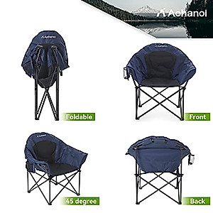 Aohanoi Oversized Camping Chairs, Camp Chairs, Camping Chairs for Heavy People, Padded Outdoor Folding Moon Chairs with Extra Wide Seats, Lawn Chairs Folding Supports up to 350lbs, Navy Blue