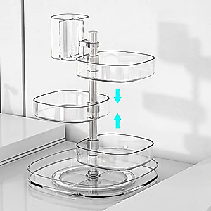 Makeup Organizer Storage Rack Adjustable Trays Large Capacity Cosmetics Holder for Countertop Vanity Bathroom Bedroom Clear Acrylic Degree Rotating Makeup Organizers Tray Drawers and Storage for