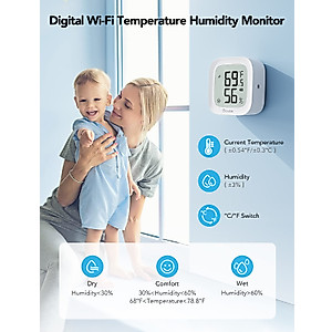 Govee WiFi Thermometer Hygrometer H5103, Indoor Bluetooth Temperature Humidity Sensor with Electronic Ink Display, App Notification Alert, Free Data Storage Export, Digital Remote Monitor for Bedroom