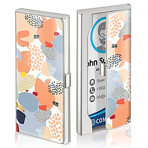 Swooflia Business Card Holder Case Wallet for Women Metal Boho Abstract Art Slim Pocket Purse Square Card Cases Cute For Realtors Real Estate Agents