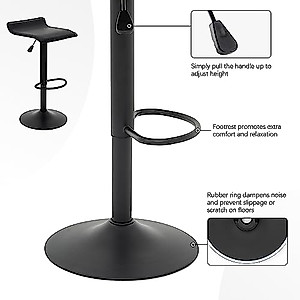 Vogue Furniture Direct Adjustable Bar Stools Set of 2, Modern Swivel PU Leather Airlift Barstools, Backless Kitchen Counter Height Bar Chair for Dining Room (Black, Black Base)