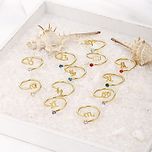 THIBOWOCK Cute Constellation Ring Retro Simple Virgo Aries Scorpio Pisces Capricorn Rings Adjustable Cubic Zirconia Constellation Ring Fashion Lcuky Zodiac Ring for Women Girls-Pisces
