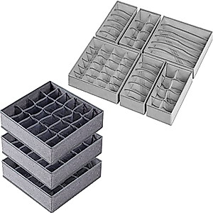 9 Pack Sock Underwear Drawer Organizer Dividers, 122 Cells Fabric Foldable Dresser Drawer Organizers for Bra, Sock, Undies, Belt, Tie, Scarf