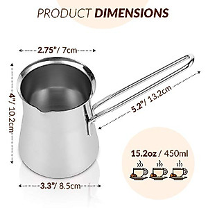 Caizen Coffee Quality Turkish Coffee Pot - Turkish Coffee Maker, Chai Pot, Arabic Coffee Pot, Briki Greek Coffee Pot, Greek Briki, Cezve, Ibrik (15oz)