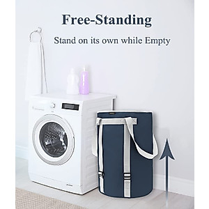 Laundry Basket Laundry Hamper Dirty Clothes Hamper Collapsible Foldable Laundry Bin Bag Backpack with Handles and Lid Large Tall Water-Proof Polyester Sturdy Durable Dark Blue
