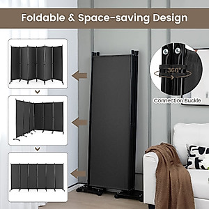 Giantex 6 Panel Room Divider, 132''W x 68''H Large Folding Privacy Screen, Rolling Partition Room Dividers for Home Office Studio Separation, Freestanding Fabric Wall Divider Screen on Wheels, Gray
