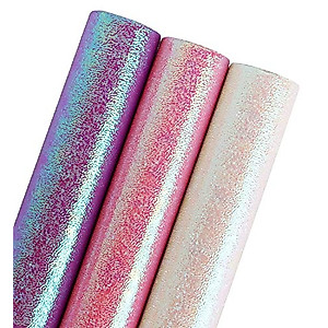 WRAPAHOLIC Wrapping Paper Roll - Pink/White/Purple Rainbow Color for Birthday, Wedding, Mother's Day, Valentine's Day, Holiday, Baby Shower Wrap - 3 Rolls - 30 inch X 120 inch Per Roll