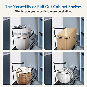 Pull Out Trash Can Under Cabinet，Under Sink Garbage Can Pull Out，Heavy Duty Cabinet Trash Can Pull Out Kit，35qt Sliding Trash Can Cabinet Pull Out for Kitchen，Black (Trash Can Not Included)