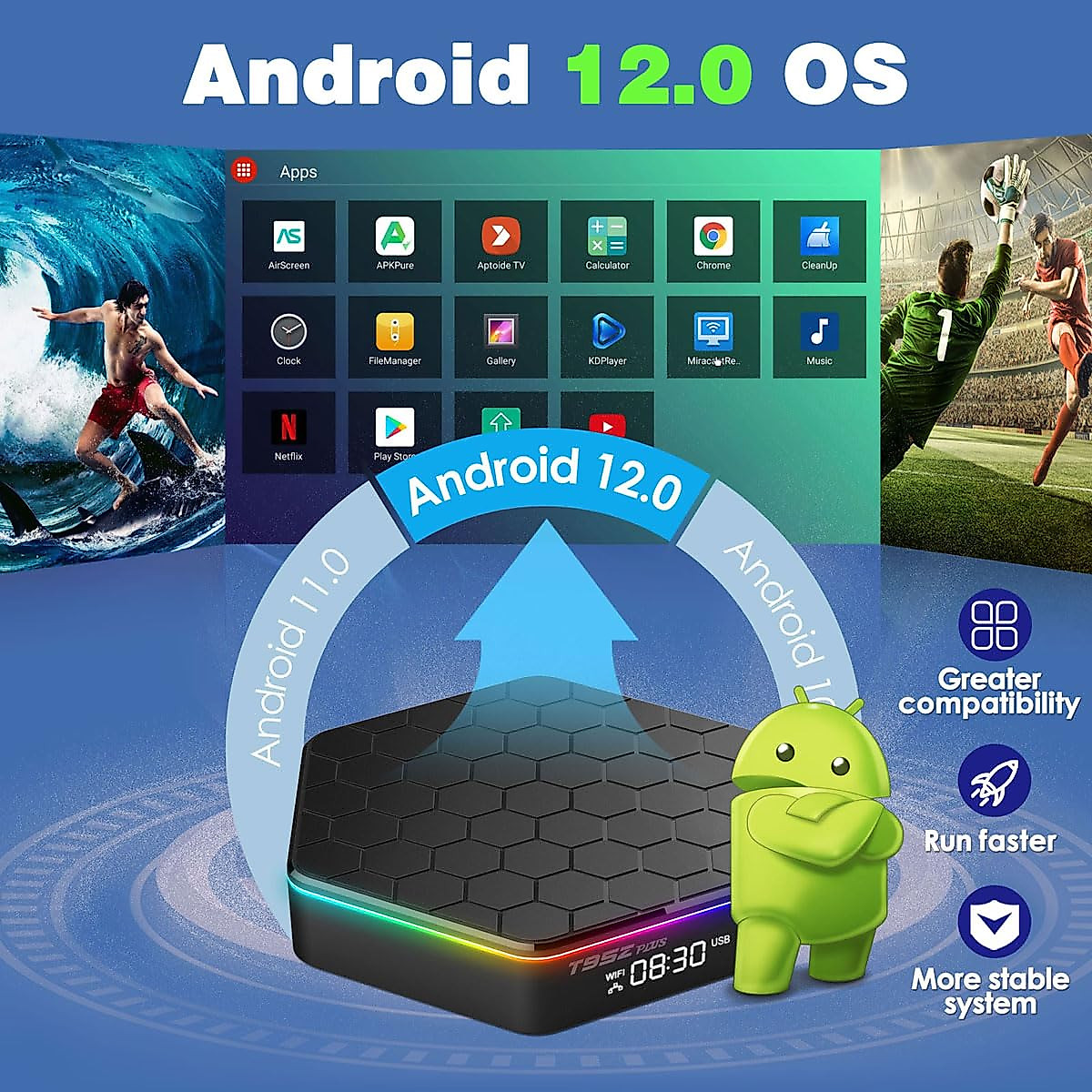 BL Android TV Box 12.0, 2023 Android TV Box 6K 4K Wi-Fi 6 2GB RAM 16GB ROM, T95Z Plus Android Box H618 Quad-core Cortex-A53 2.4G/5G Wi-Fi HDR10+ Bluetooth 5.0 Ethernet USB with Mini Wireless Keyboard