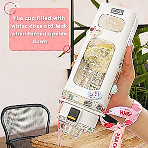 Kawaii Water Bottle for Girls Cute Kids Water Bottles with Straw,700ml Water Portable LeakProof Bottles With Adjustable Shoulder Strap Water Jug for Gifts White