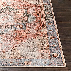 Livabliss Suri Vintage Washable Area Rug 5'3" x 7'3", Rust/Blue