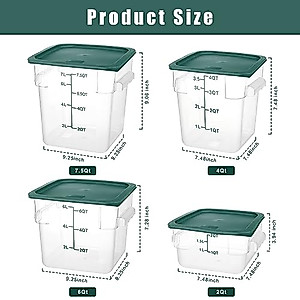 Kigley 4 Pcs Food Storage Containers with Lids Set 2 Qt 4 Qt 6 Qt 7.5 Qt Clear Square Commercial Food Storage Container with Scale Handle for Home Restaurant Kitchen Food Prep(Green)