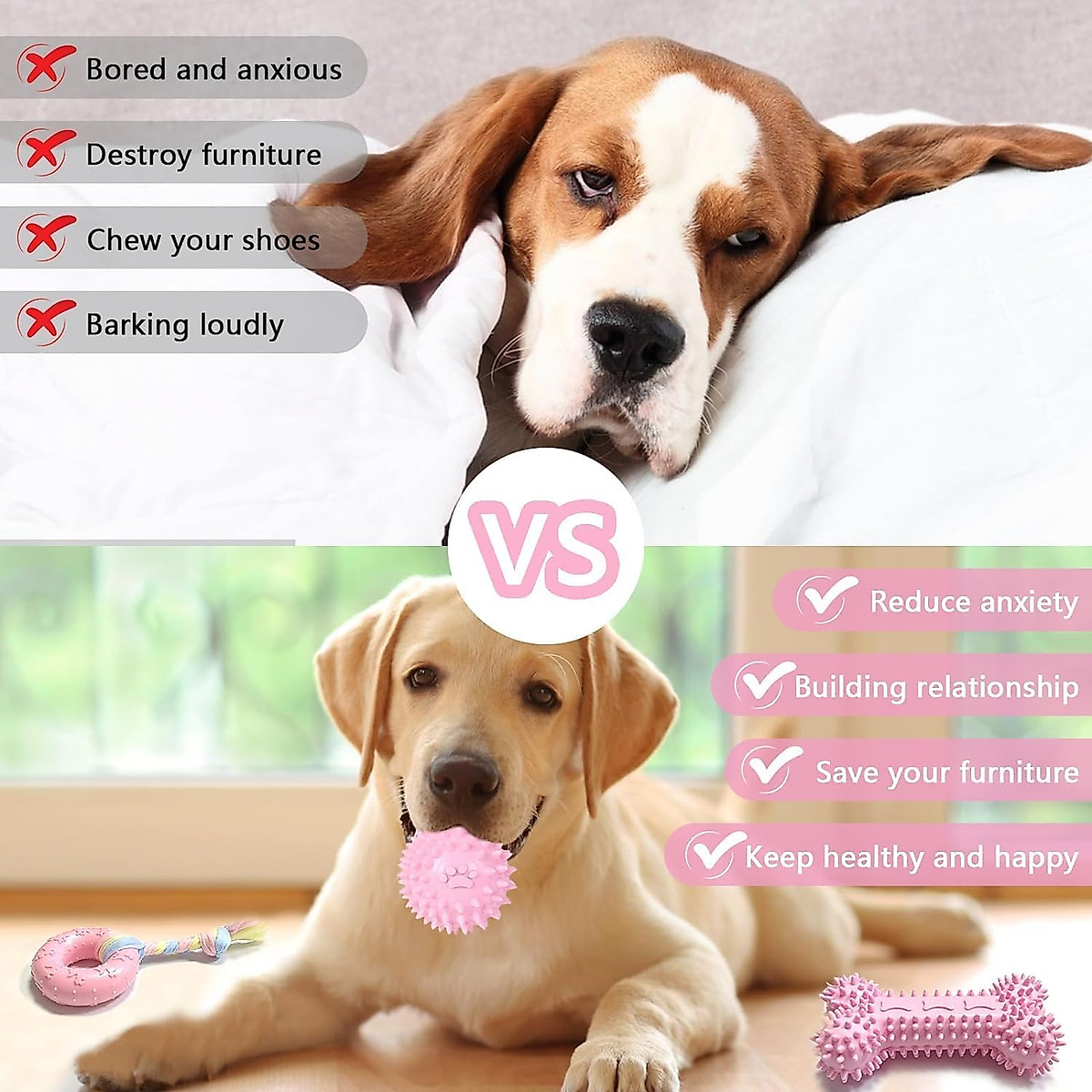 Bambinom Puppy Chew Toys, 6 Pack Puppy Teething Toys for Small Breed, Soft Rubber Cute Pink Dog Toys, Eco-Friendly, Teeth Cleaning Interactive for Small Dogs