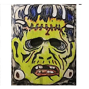 Vintage Halloween Mask Wood Wall Art,Carved and Painted Frankenstein 3-D Wall Hanging, Retro Halloween Decor. measure: approx. 7 X 11" (Allow 1-4 weeks for production & delivery)