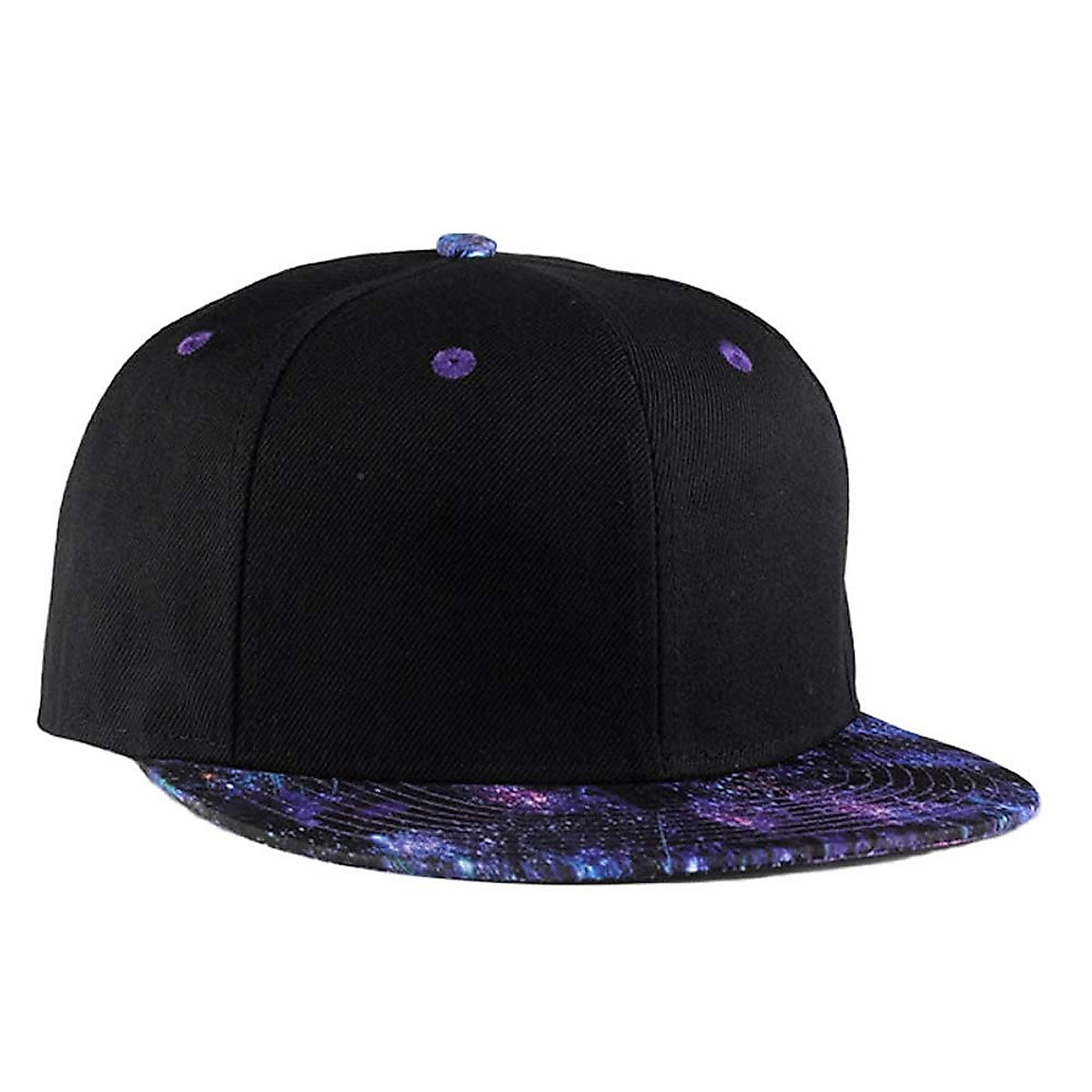 Quanhaigou Purple Galaxy Snapback Hat Unisex Trucker Hat Hip Hop Plaid Flat Bill Brim Adjustable Baseball Cap, Black Purple, One Size