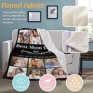 Gifts for Mom Customized Blankets with Photos, Personalized Blanket Best Mom Ever Custom Throw Blankets, Birthday Gifts for Mom, Mom Blankets from Daughter Son, Custom Blanket 40x50 Inch