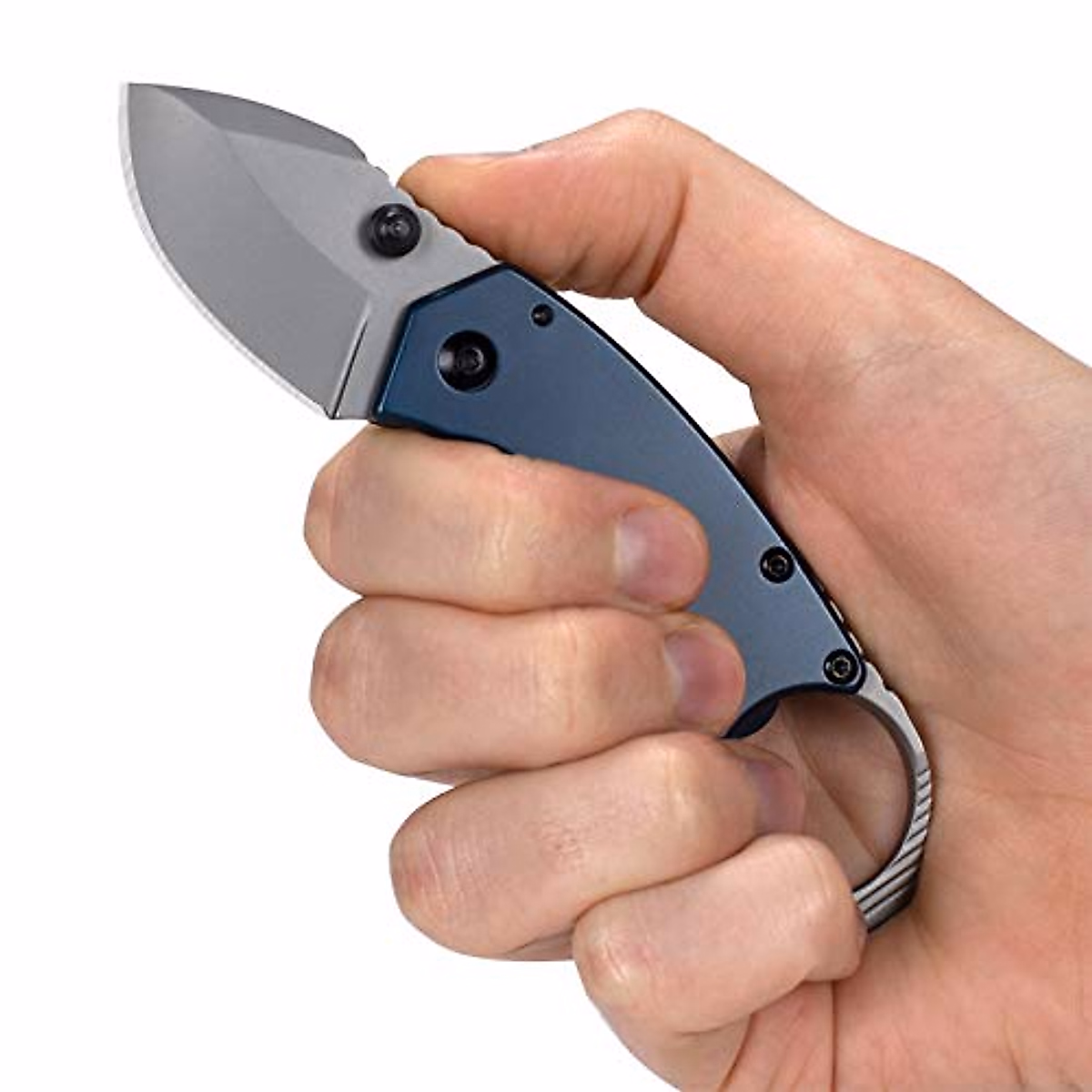 Kershaw Antic Folding Pocket Knife; 1.75-Inch 8Cr13MoV Stainless Steel Bead Blasted Blade, Stainless Steel PVD Coated Handle, Manual Opening, Bottle Opener and Flat Head Screwdriver (8710), Navy