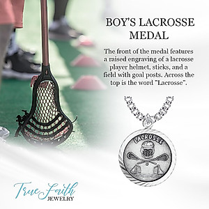 TrueFaithJewelry Sterling Silver Saint Christopher Necklace Lacrosse Sports Medal Pendant, 3/4 Inch