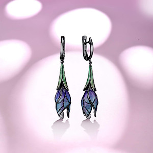 Santuzza Tulip Earrings 925 Sterling Silver Enamel Floral Drop Earrings Purple Flower Dangle Earrings for Women (Latch Back)