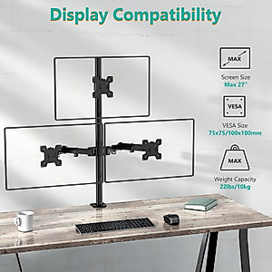 WALI Triple Monitor Desk Mount, Fully Adjustable Three Monitor Stand Fits 3 Screens up to 27 inch, 22 lbs, Weight Capacity per Arm (M003), Black