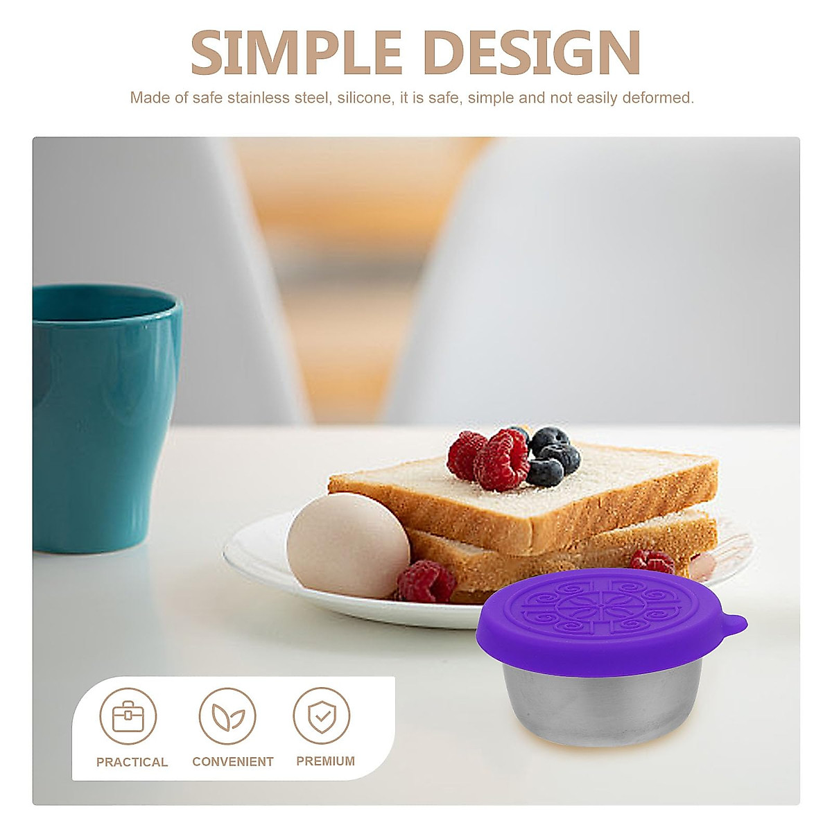 LIFKOME 3pcs Stainless Steel Sauce Cups with Silicone Lids Condiment and Dipping Sauce Cups Salad Dressing Container To Go For Lunch Boxes Picnics