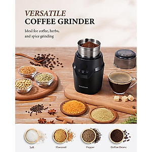 SHARDOR Adjustable Coffee Grinder Electric, Super Silent Electric Coffee Bean Grinder with Time-Memory Adjustment and Multi-Functional Stainless Steel Cup for Spices, Herbs, and Nuts Grinding, Gray