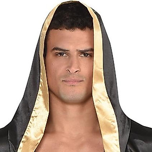 Amscan Black & Gold Satin Boxing Robe (Adult Size) 1 Pc. - Reusable & Washable Soft Satin Robe, Perfect for Halloween Costume, Cosplays, Costume Parties, Pretend Play & More