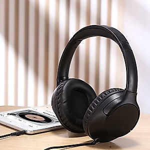 noot products A319 Over The Ear Wired Headphones with Volume Control, Microphone, Adjustable Headband and 3.5mm Audiojack Headphones for School (Black)