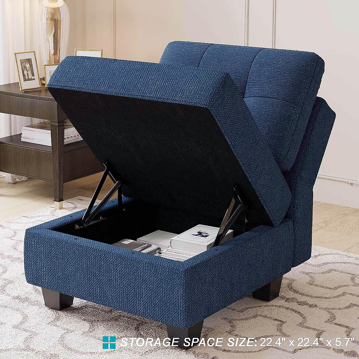 Belffin Middle Module Seat for Modular Sofa Sectional Couch with Storage Accent Armless Sofa Chair Modern Fabric Blue