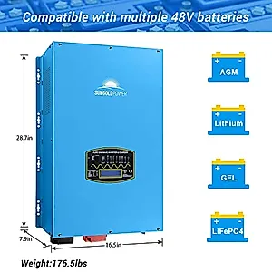 SUNGOLDPOWER 15000W 48V Inverter charger, Input 240V AC,Output 120/240V Split Phase Pure Sine Wave Inverter, Low Frequency Inverter, Heavy Duty Inverter for off Grid System（MPPT excluded）