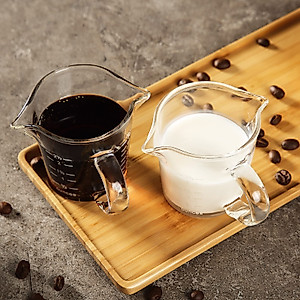 2 Pack 3oz Heat Resistant Glass Espresso Measuring Glass Espresso Shot Glass Triple Pitcher Barista Double Spouts With Pouring Handle Barista Measuring Cup Double Shot Glass (Glass Handle)