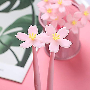 Chris.W 12Pcs Cute Cherry Flower Pens Creative Gel Ink Pens, Party Favor Decor, Office Supplies, Black 0.5mm (Pink)