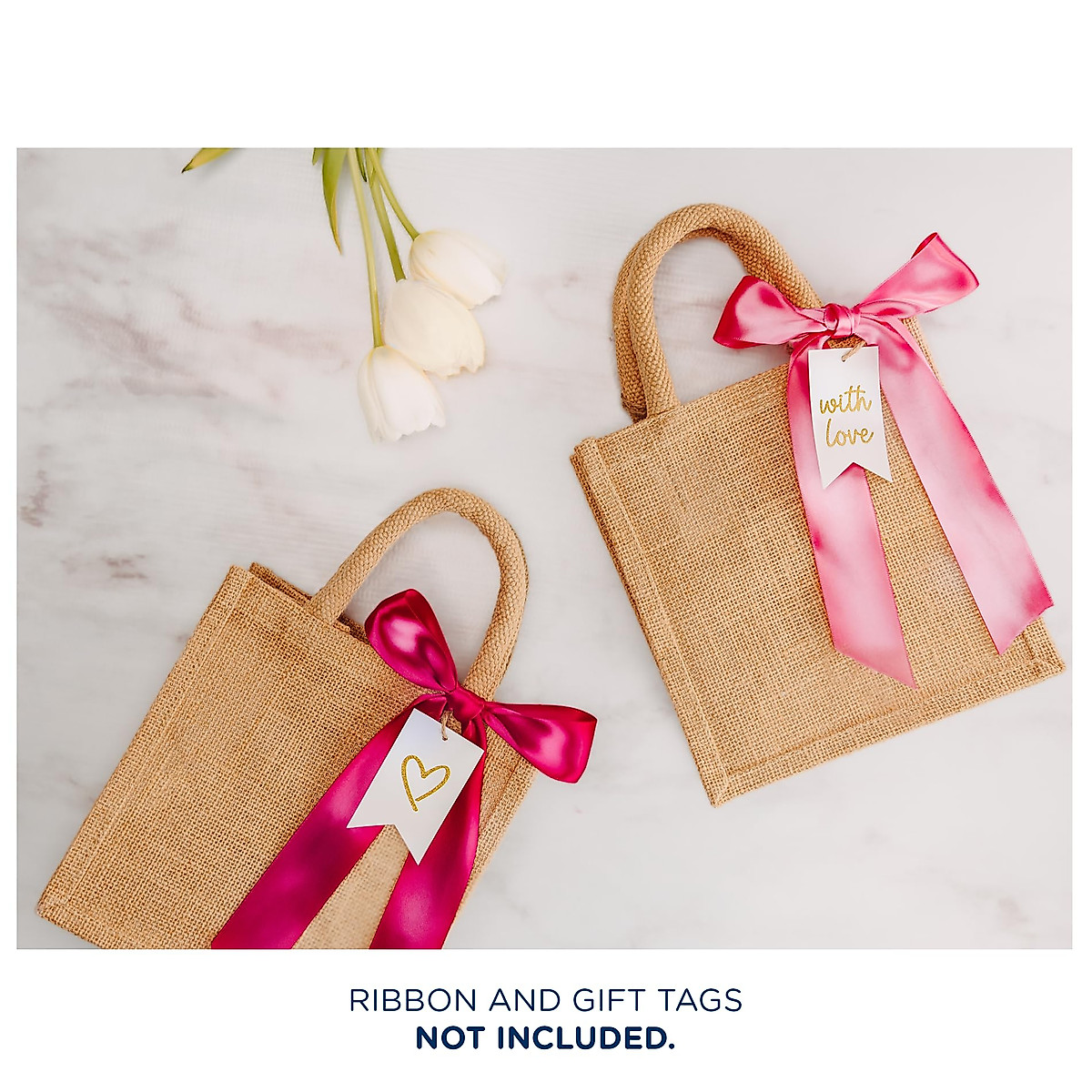 Imagine Color 10 Small Burlap Gift Bags with Handles, Wedding Welcome Gift Bags, Bridesmaids Gifts, Bachelorette Gift Party Favors Swag bags Decorating DIY Reusable 8”x 8”x 6