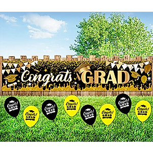 Graduation Yard Banner Decoration Gold Backdrop Congratulations Signs for Graduation Photo Booth Props 2023 Senior School Congrats Grad Decorations