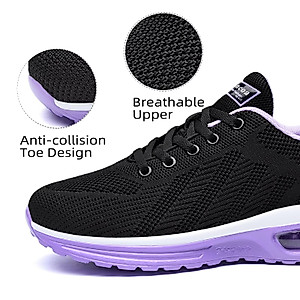 Wide Width Womens Sneakers Air Cushion Running Shoes Walking Tennis Shoes for Women Black-Purple