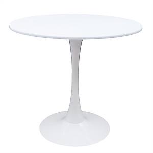 31.5" Round White Dining Table, Modern Kitchen Table, Mid-Century Leisure Table with Pedestal Base in Tulip Design for Kitchen Dining Room & Living Room