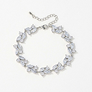 SWEETV Marquise Wedding Bracelet,Crystal Rhinestone Bridal Bracelets for Brides, Bridesmaids, Women, Rose Gold/Silver Tennis Bracelet for Wedding, Prom, Party, Jewelry Gifts