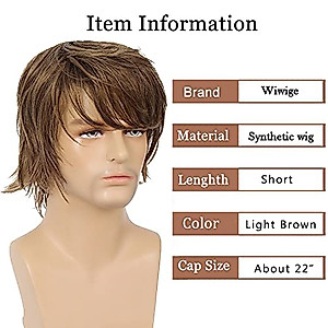 Wiwige Mens Wig Light Brown Short Layered Natural Fluffy Wig Synthetic Heat Resistant Halloween Cosplay Hair Wig